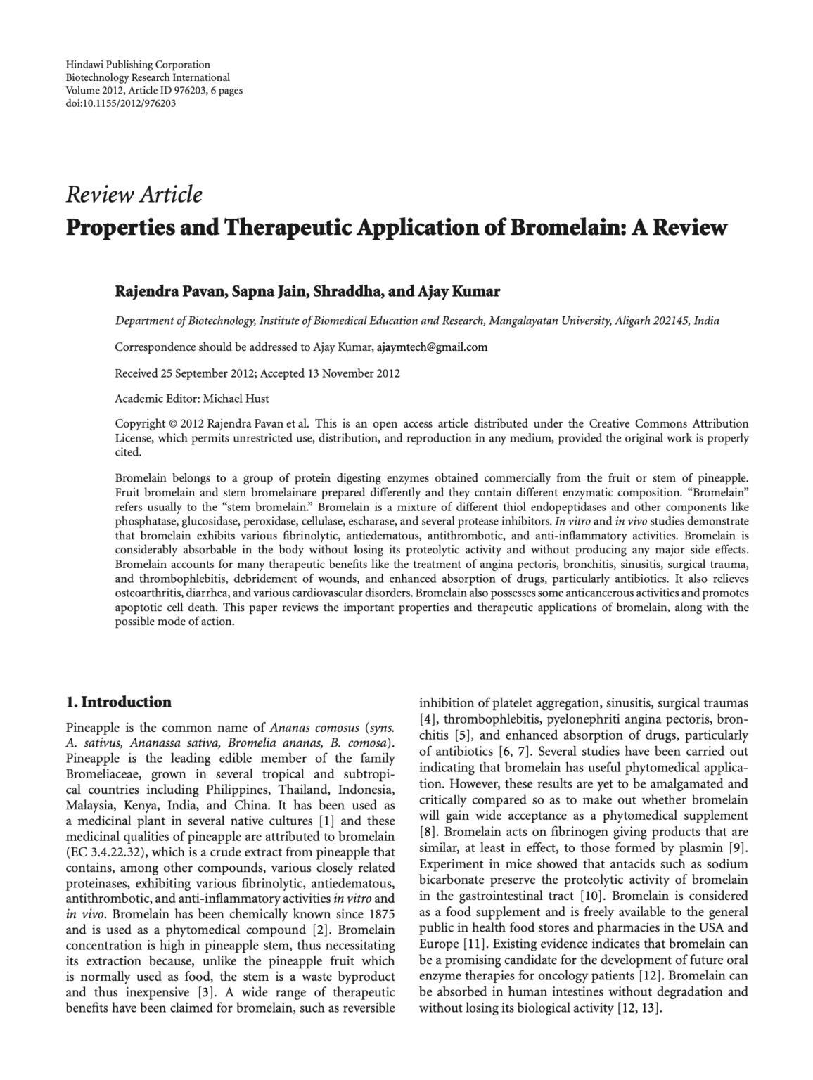 Properties and Therapeutic Application of Bromelain: A Review - North ...