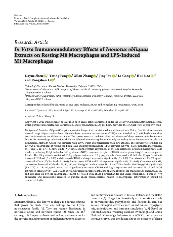 In Vitro Immunomodulatory Effects of Inonotus obliquus Extractson ...